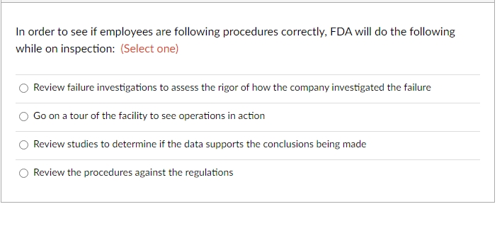 Solved In order to see if employees are following procedures | Chegg.com