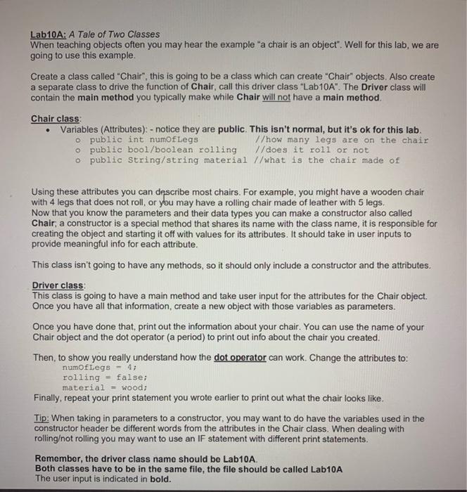 Solved Lab10A: A Tale of Two Classes When teaching objects | Chegg.com