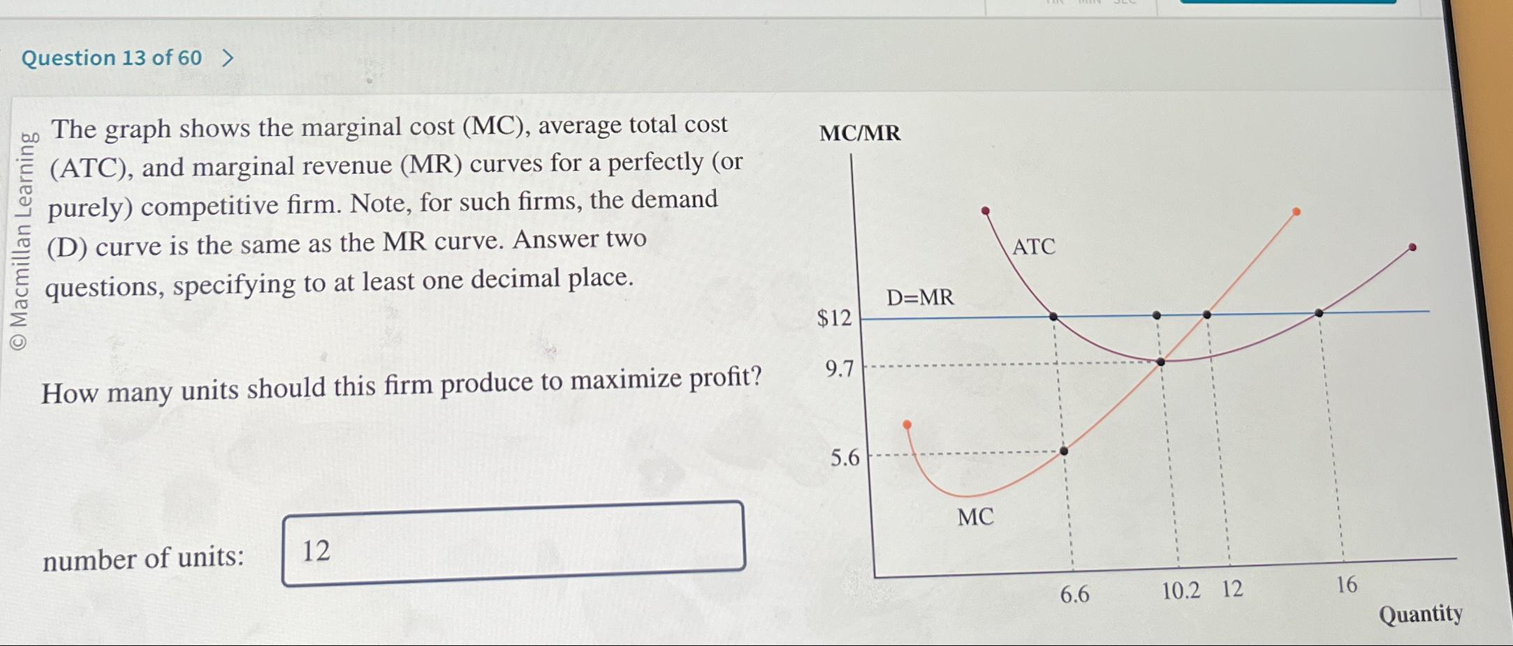 Solved Question 13 ﻿of 60we graph shows the marginal cost | Chegg.com
