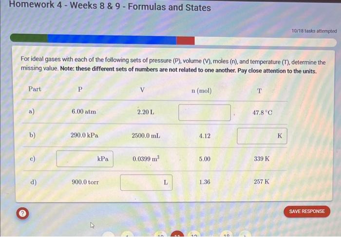 Solved Homework 4 - Weeks 8 \& 9 - Formulas and States For | Chegg.com