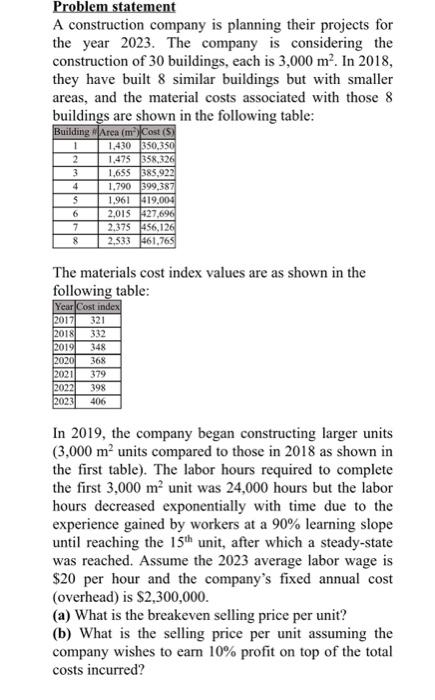 Solved Problem statement A construction company is planning | Chegg.com