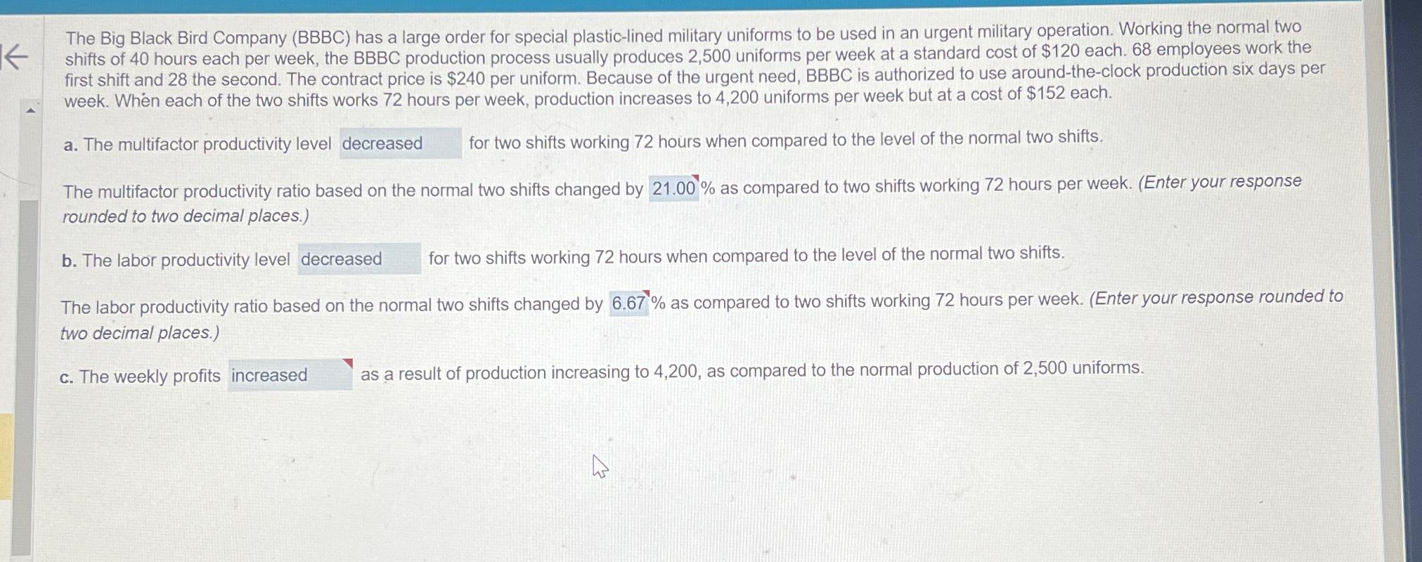 Solved The Big Black Bird Company (BBBC) ﻿has a large order | Chegg.com