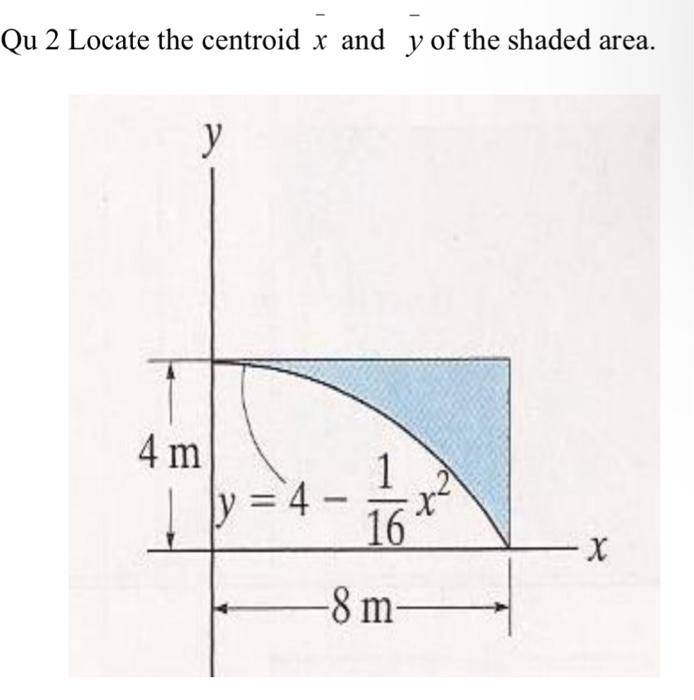 Solved Qu 2 Locate the centroid x and y of the shaded area. | Chegg.com