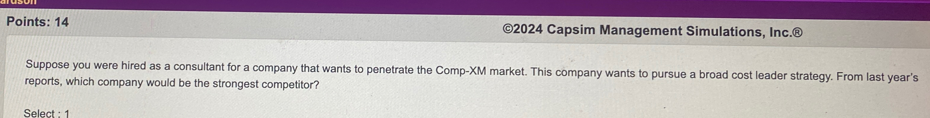 Solved Points: 14(2024 ﻿Capsim Management Simulations, | Chegg.com