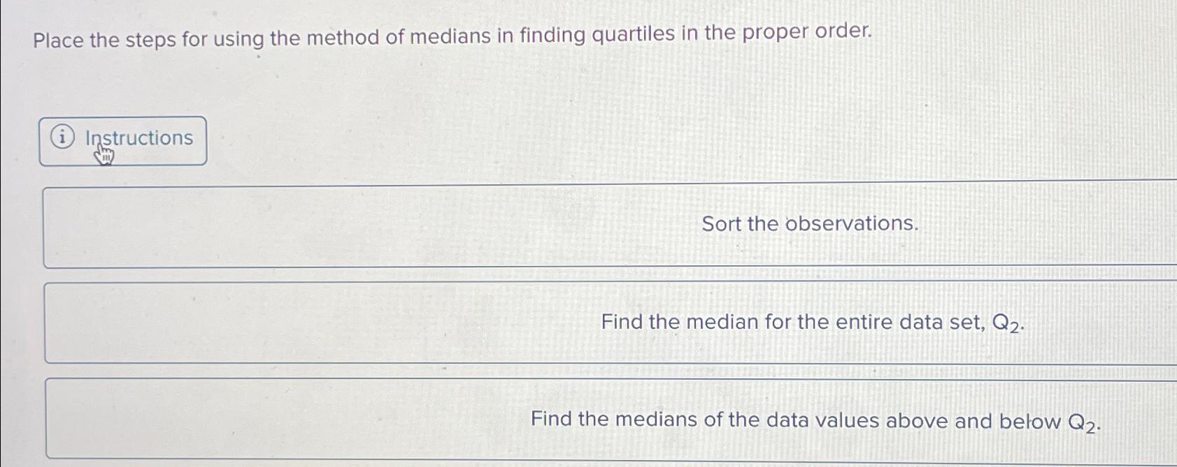 Solved Place the steps for using the method of medians in | Chegg.com