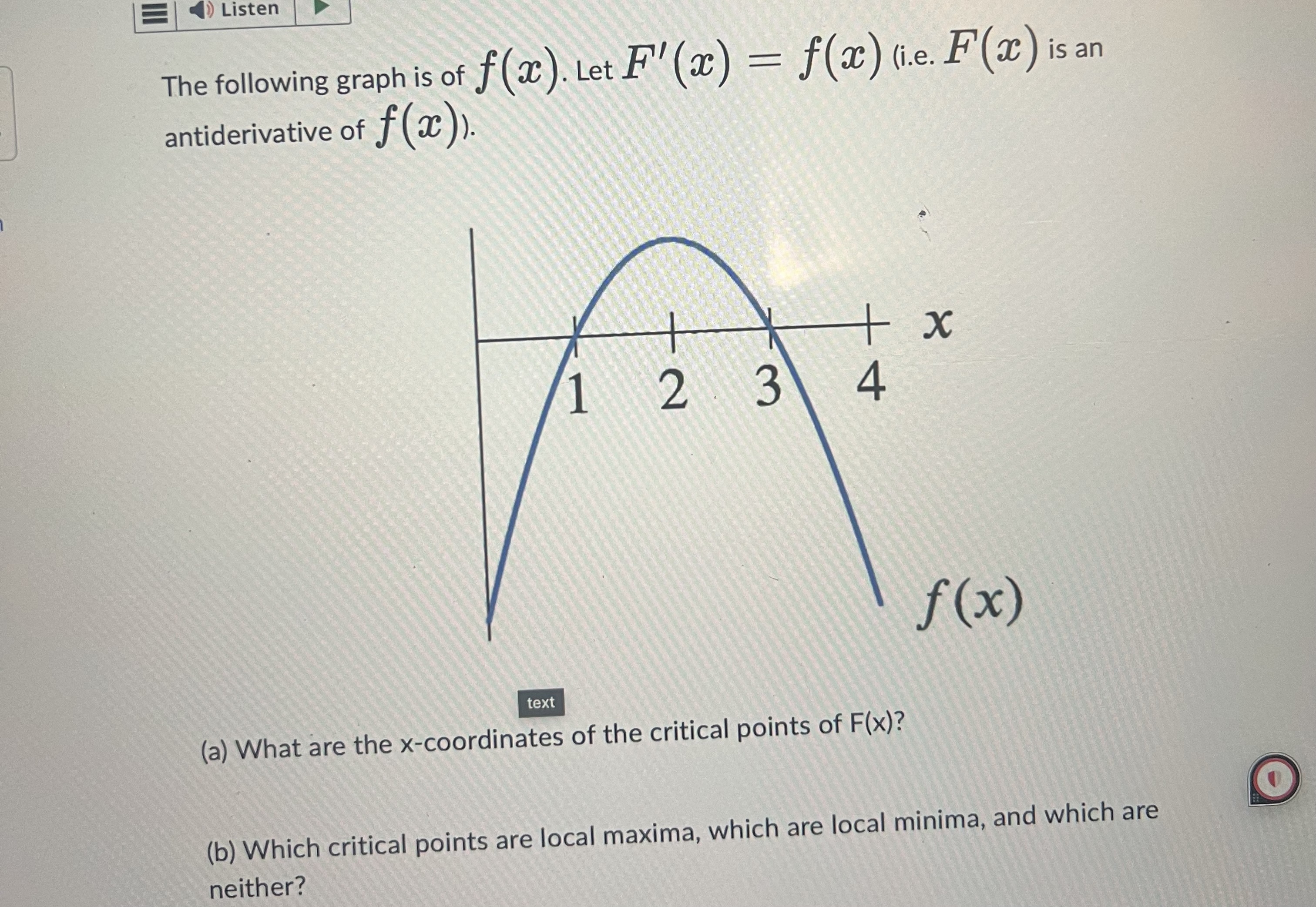 Solved The following graph is of f(x). ﻿Let | Chegg.com
