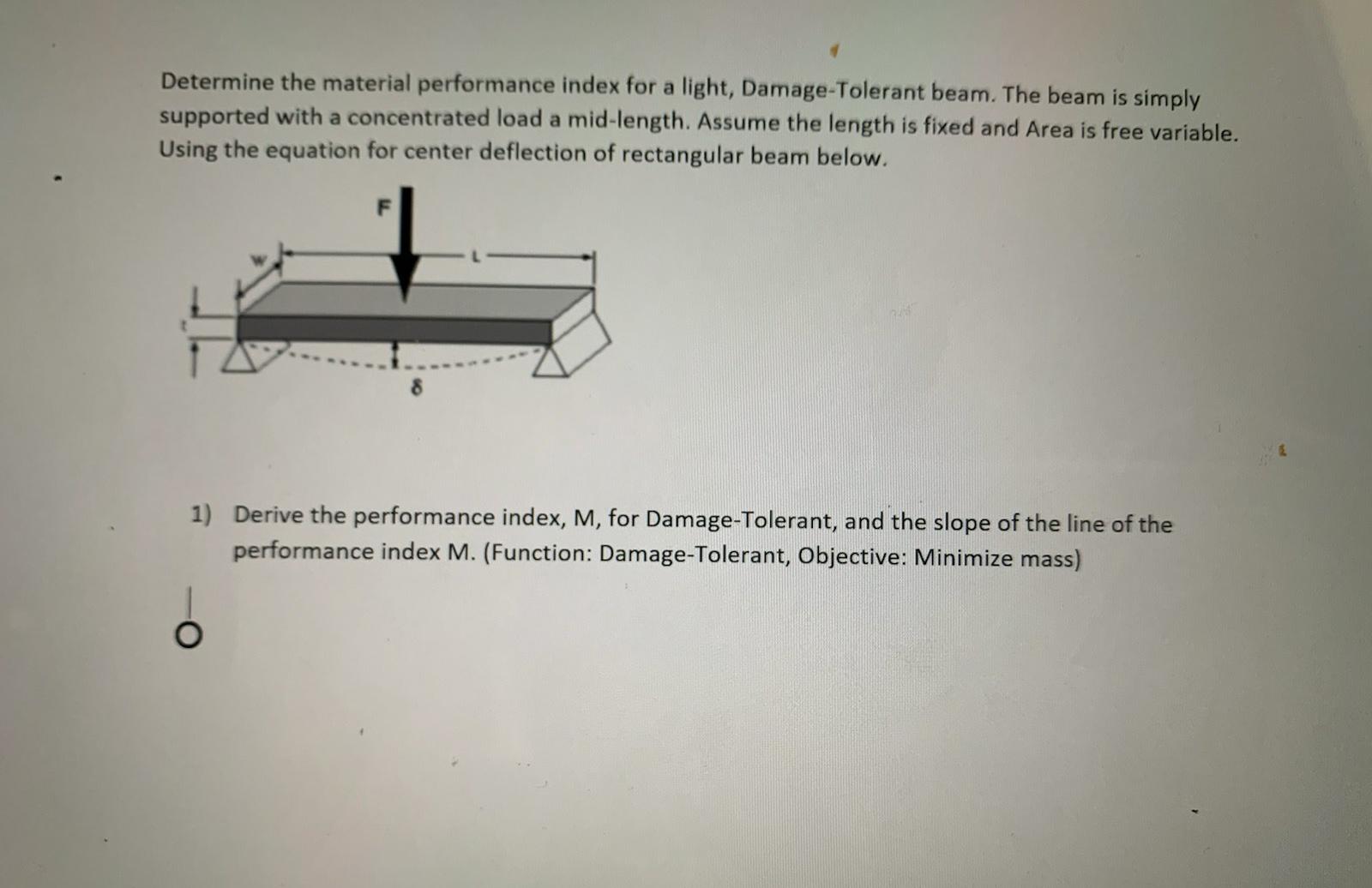 Solved Determine the material performance index for a light, | Chegg.com