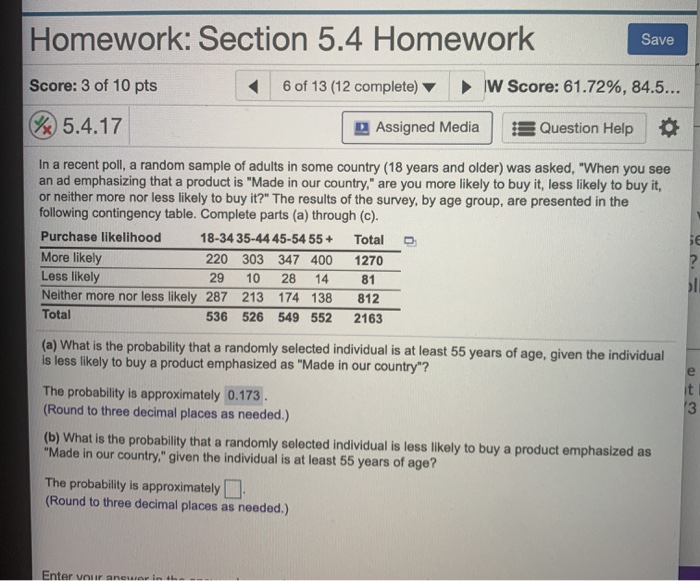 Solved Homework: Section 5.4 Homework Save Score: 3 of 10 | Chegg.com