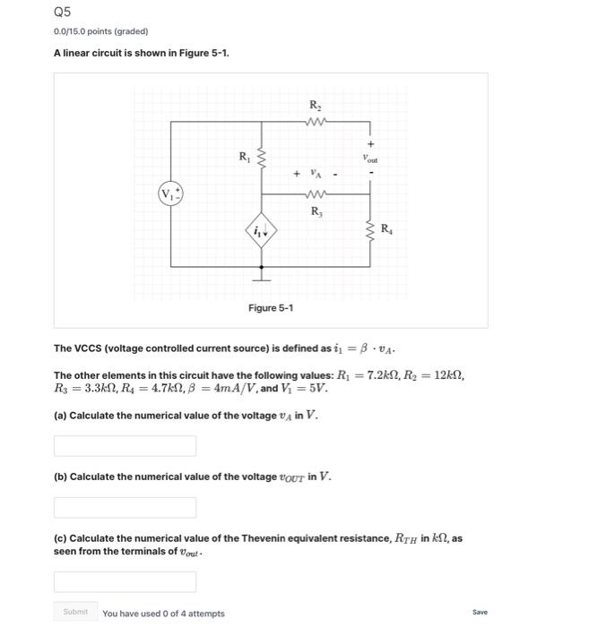 Q5 0.0/15.0 points (graded) A linear circuit is shown | Chegg.com