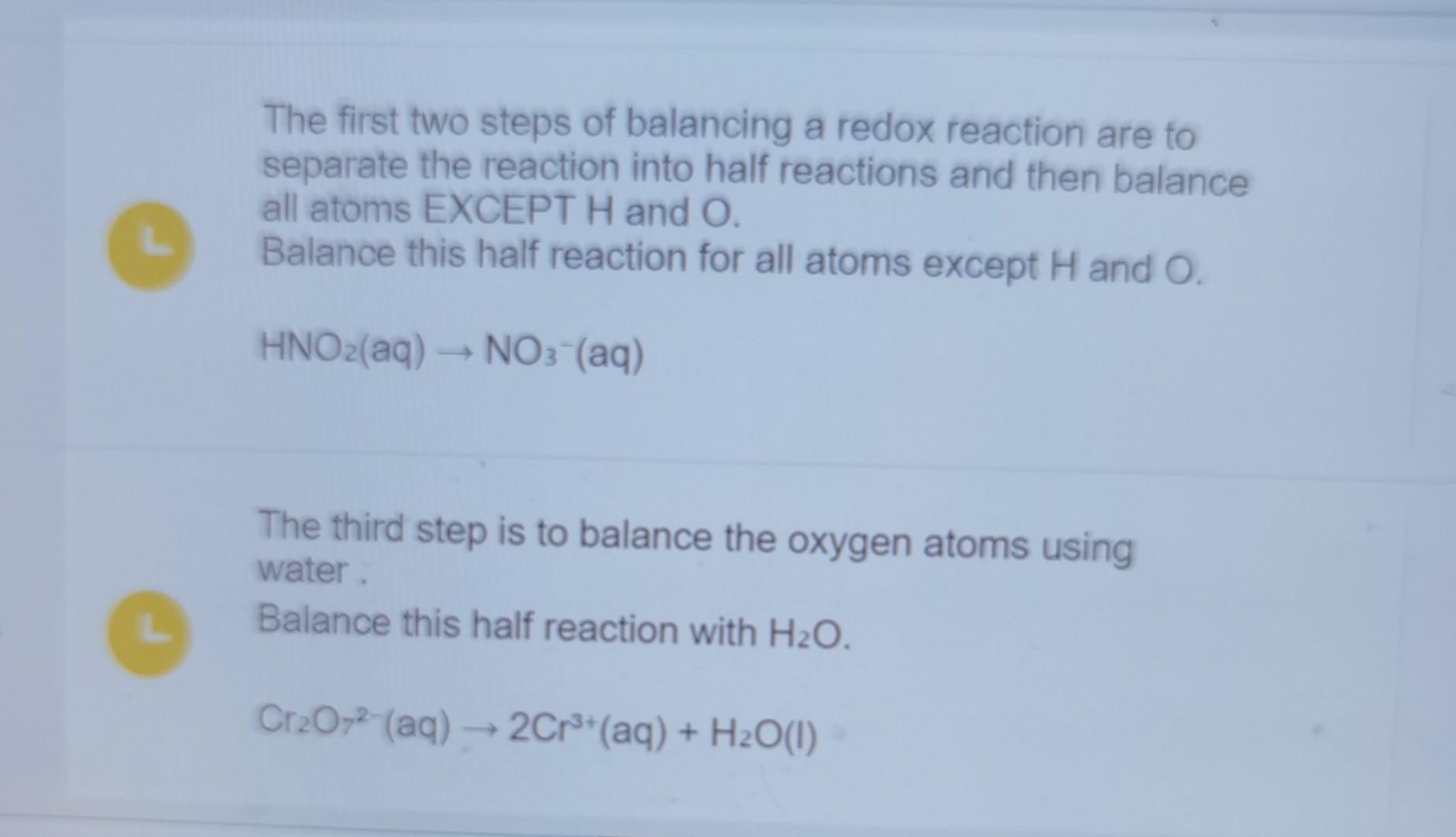Solved Complete the stepwise process of balancing the | Chegg.com