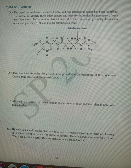 Post-Lab Exercise Q.3 The capsicum molecule is shown | Chegg.com