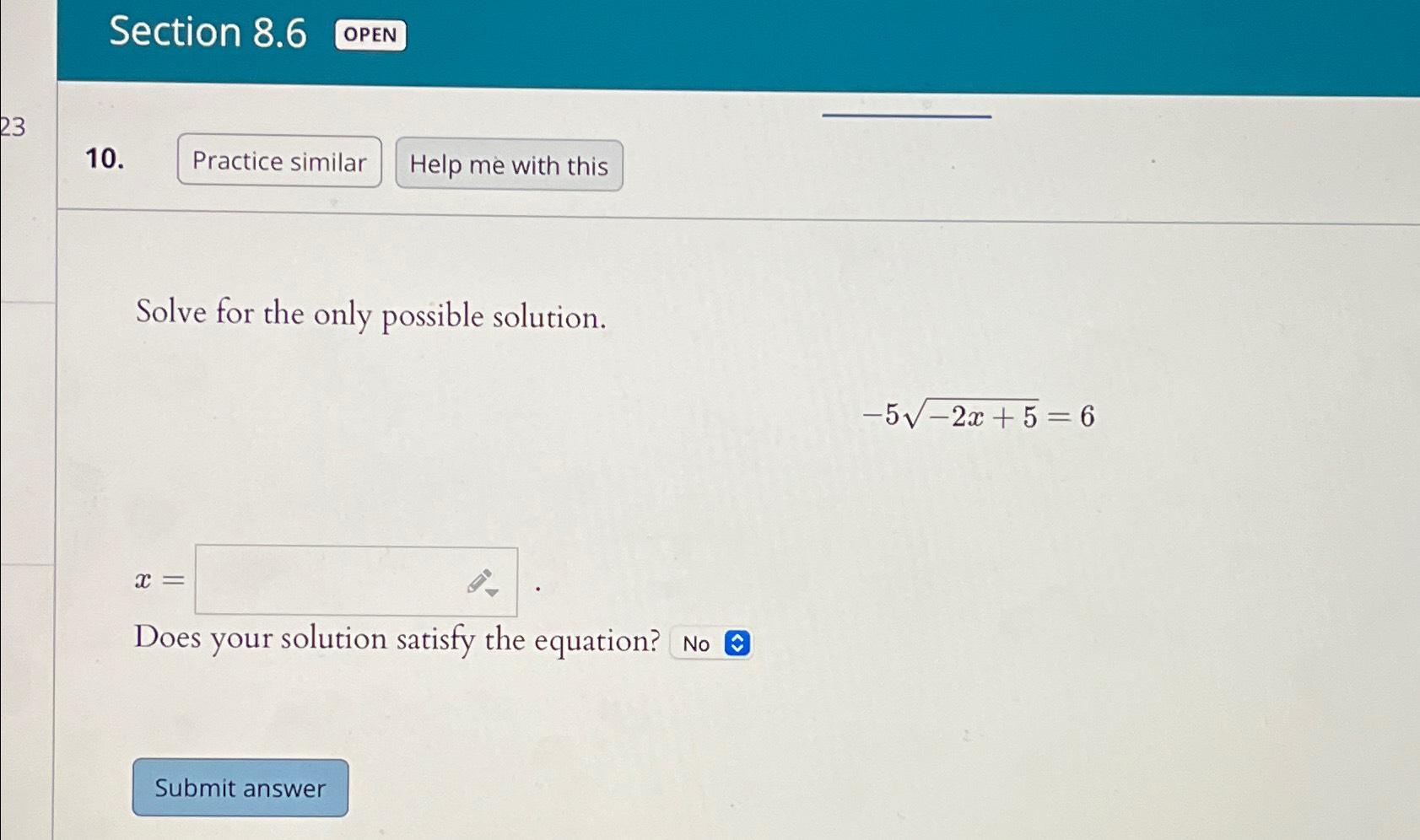 Solved Section 8.6OPEN10.Solve for the only possible | Chegg.com
