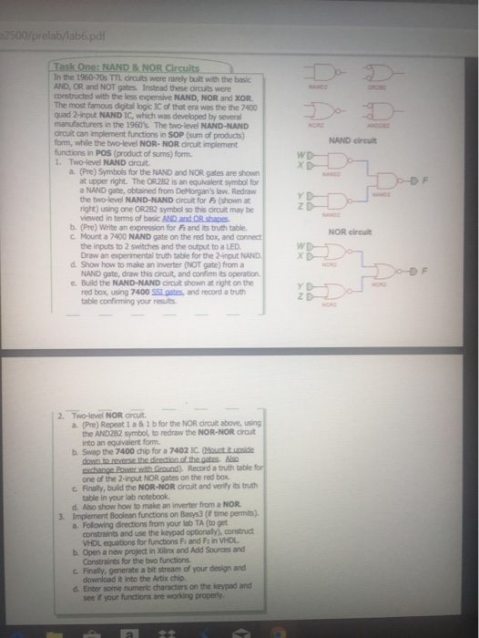 NAND circuit WD- Task One: NAND & NOR Circuits In the | Chegg.com