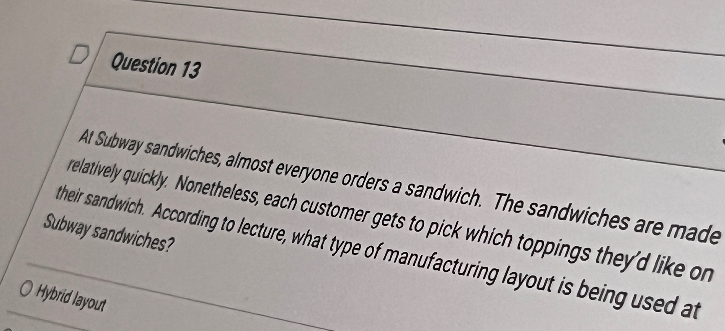Solved Question 13Al subway sandwiches, almost everyone | Chegg.com