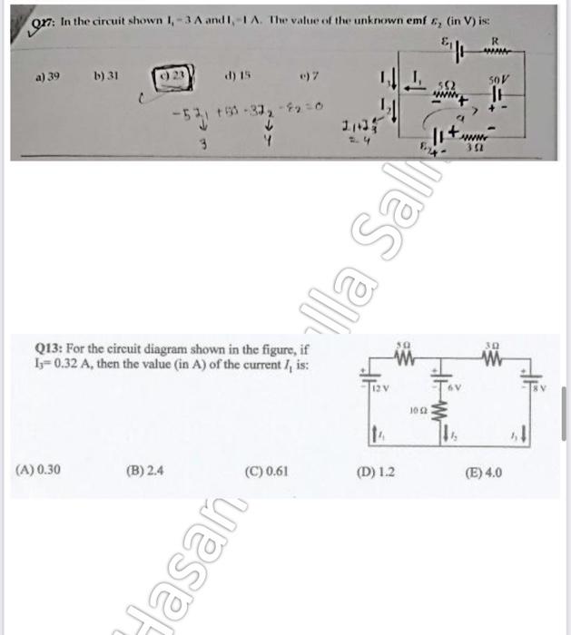 Solved on: In the circuit shown 1,-3A and 1,-1A. The value | Chegg.com