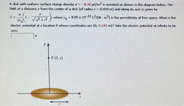 Solved A disk with uniform surface charge density | Chegg.com