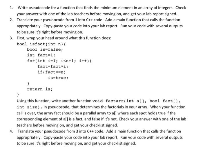 1. Write pseudocode for a function that finds the | Chegg.com