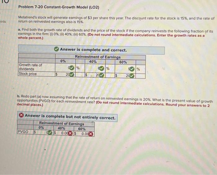 Solved Problem 7-20 Constant-Growth Model (LO2) Metatrend's | Chegg.com