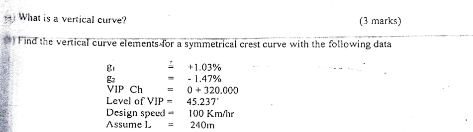 Solved What is a vertical curve?(3 ﻿marks)Find the vertical | Chegg.com