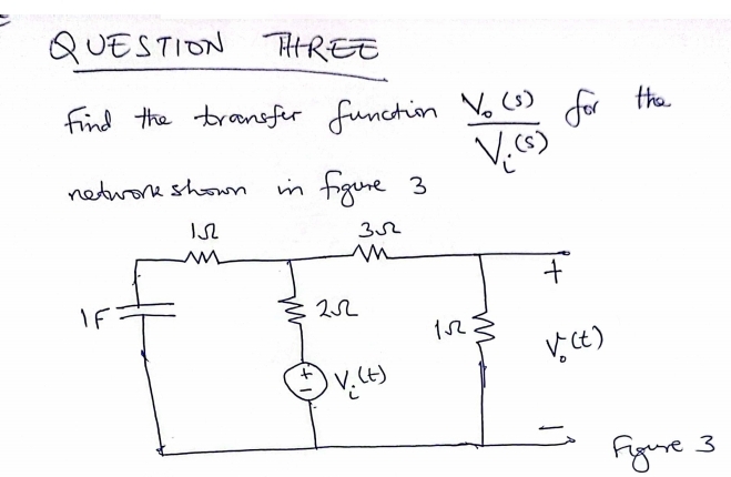 Solved qUESTION THREEFind the transfer function V0(s)Vi(s) | Chegg.com
