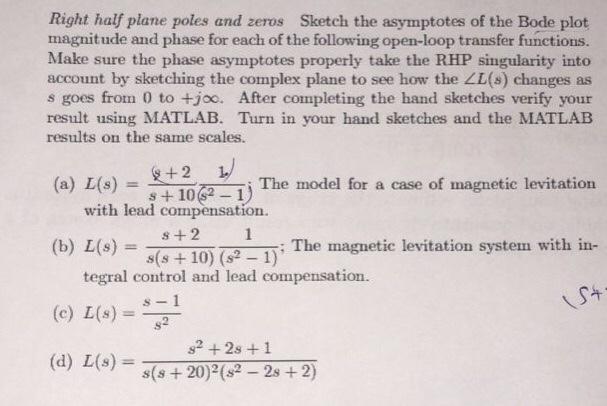 Solved Right half plane poles and zeros Sketch the | Chegg.com