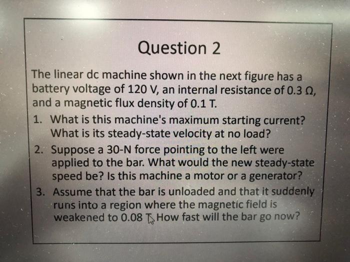 Solved Question 2 The linear dc machine shown in the next | Chegg.com