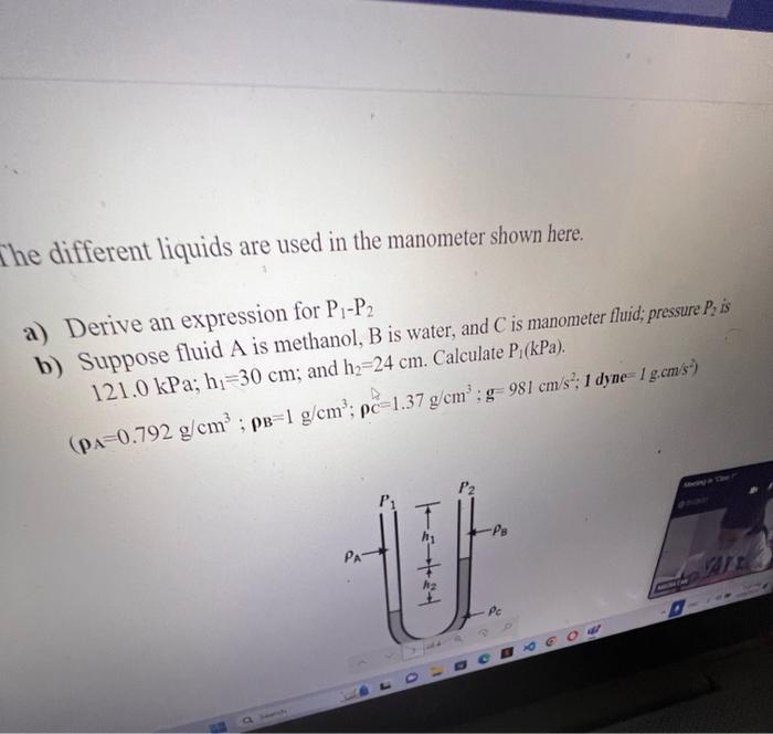 Solved he different liquids are used in the manometer shown | Chegg.com Solved he different liquids are used in the manometer shown | Chegg.com