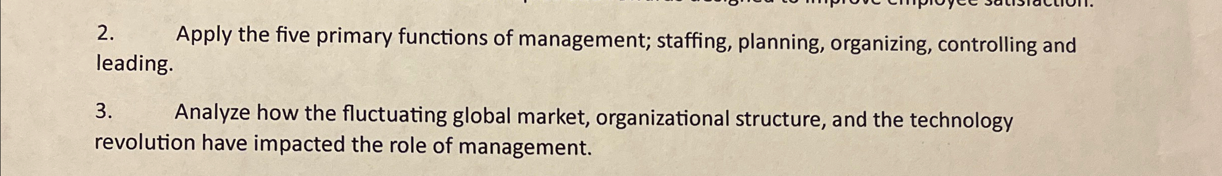 Solved Apply the five primary functions of management; | Chegg.com