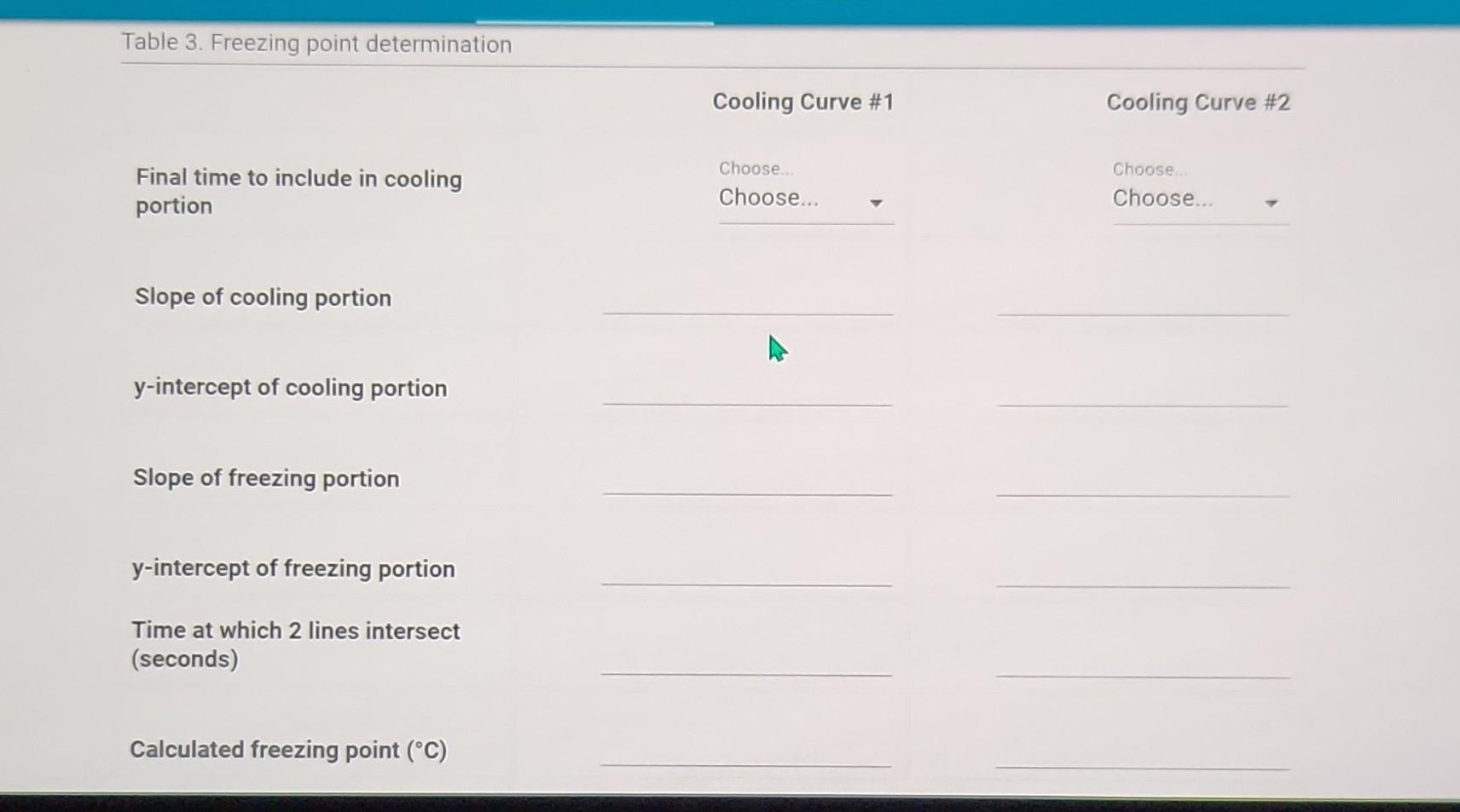 Solved Table 3. Freezing point determination Final time to | Chegg.com