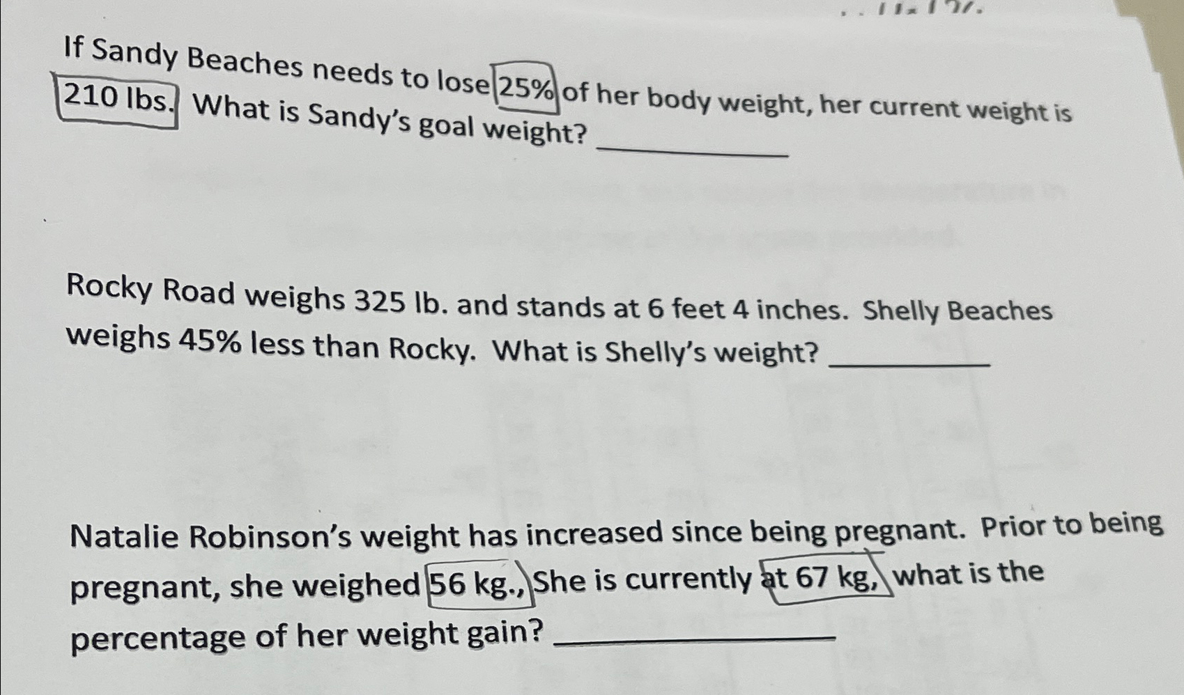 Solved If Sandy Beaches needs to lose 25% ﻿of her body | Chegg.com