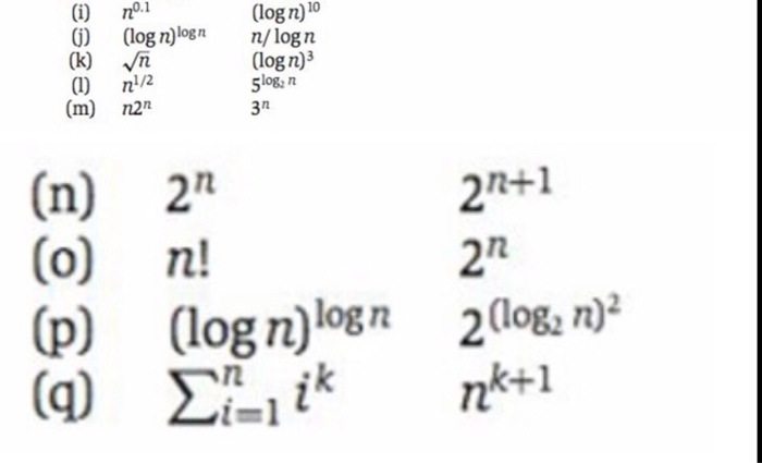 Solved 10. 1 (log n) logn (log )0 n/logn (log n) | sloga n | | Chegg.com