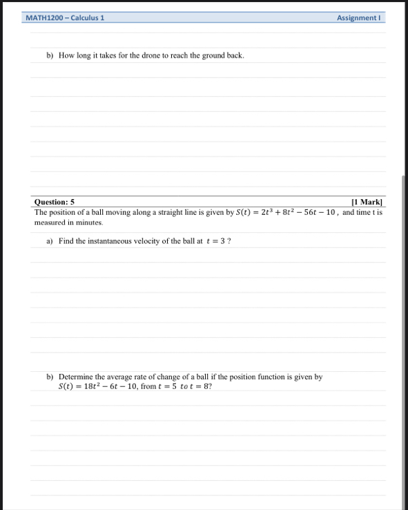 Solved MATH1200 - ﻿Calculus 1Assignment Ib) ﻿How long it | Chegg.com