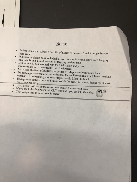 SUR 1220 SURVEYING TRAVERSE AND ADJUSTMENT ASSIGNMENT | Chegg.com