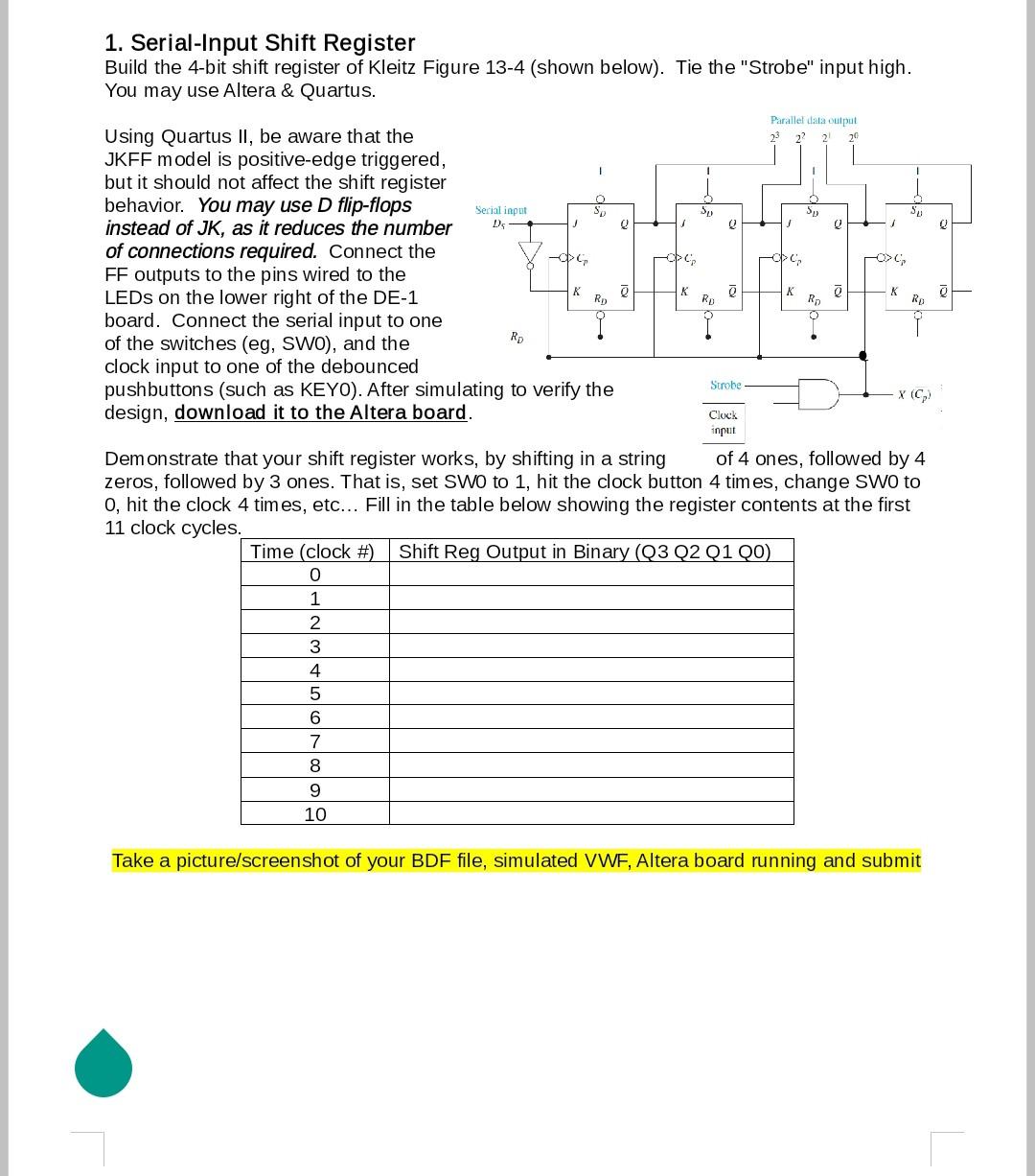 Solved 1. Serial-Input Shift Register Build the 4-bit shift | Chegg.com