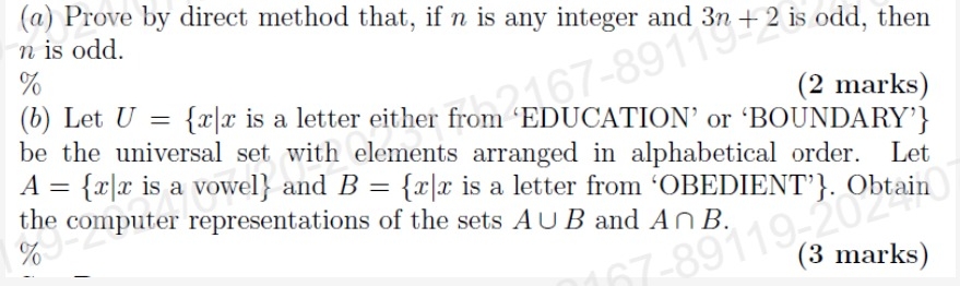 Solved (a) ﻿Prove by direct method that, if n ﻿is any | Chegg.com