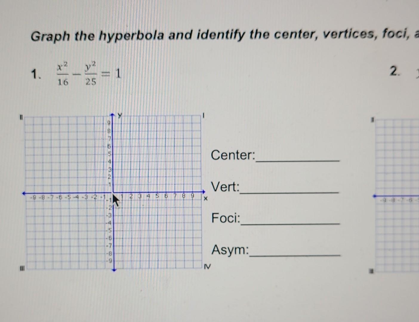 Solved Graph the hyperbola and identify the center, | Chegg.com
