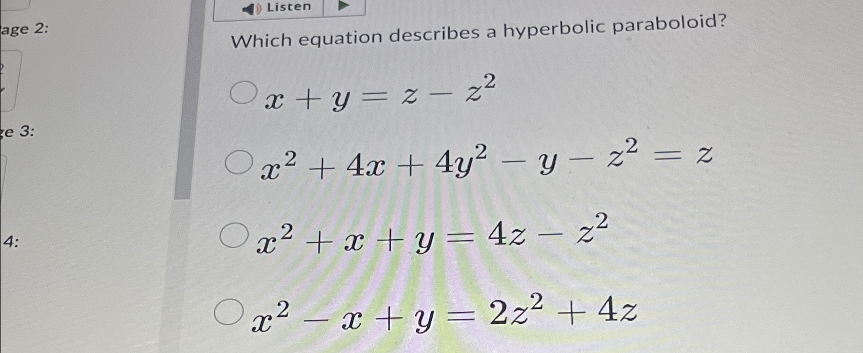 Solved Which equation describes a hyperbolic | Chegg.com