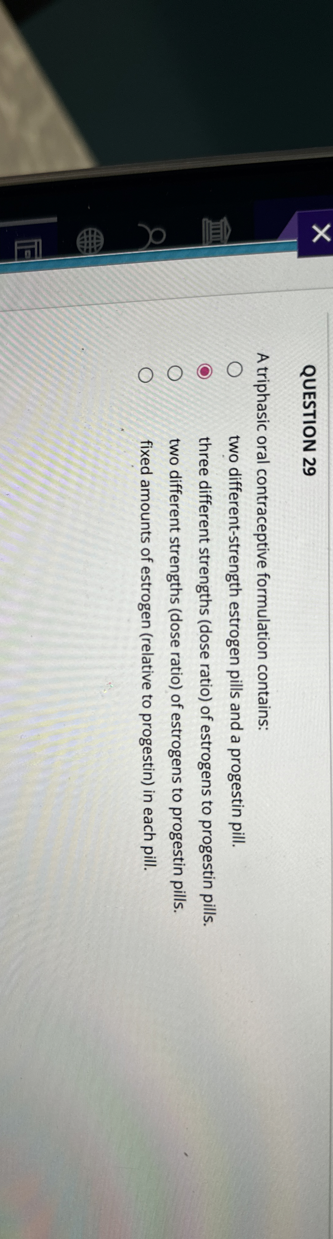 Solved QUESTION 29A triphasic oral contraceptive formulation | Chegg.com