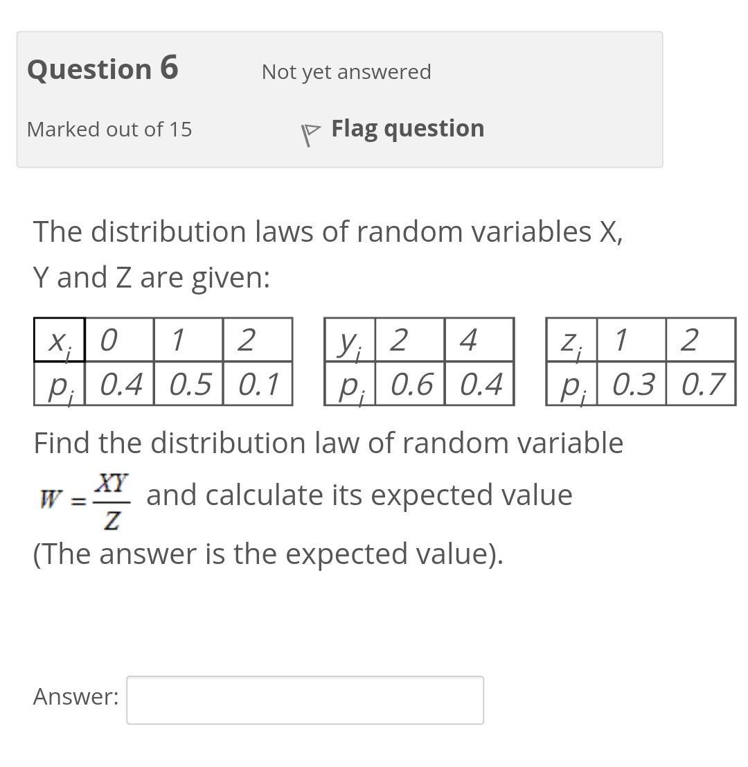 Solved The distribution laws of random variables X, Y and Z | Chegg.com