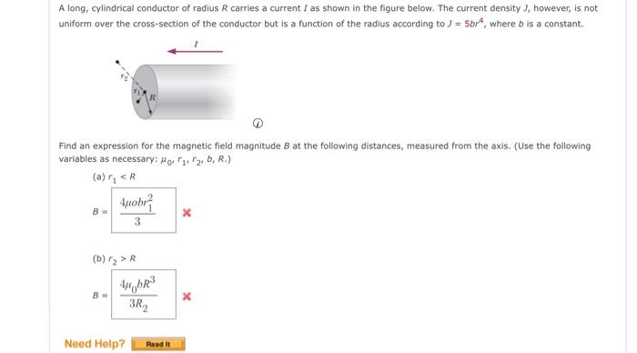 Solved A long, cylindrical conductor of radius R carries a | Chegg.com