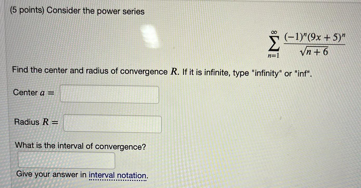 Solved (5 points) Consider the power series | Chegg.com