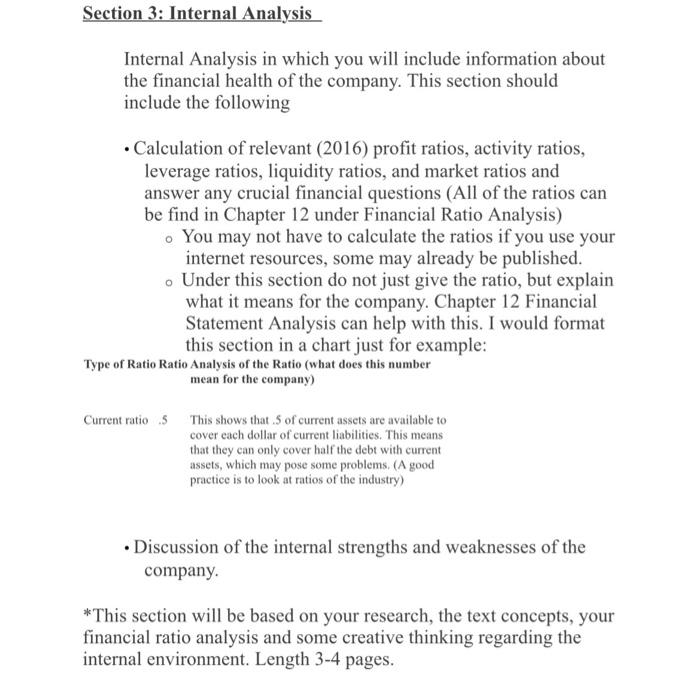 Solved Internal Analysis in which you will include | Chegg.com