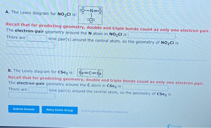 Solved A. The Lewis diagram for NO2Cl is: Recall that for | Chegg.com