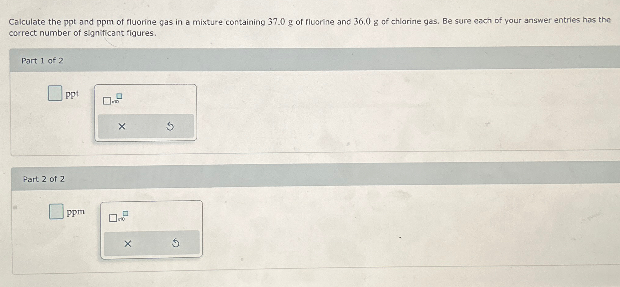 Solved Calculate the ppt and ppm of fluorine gas in a | Chegg.com
