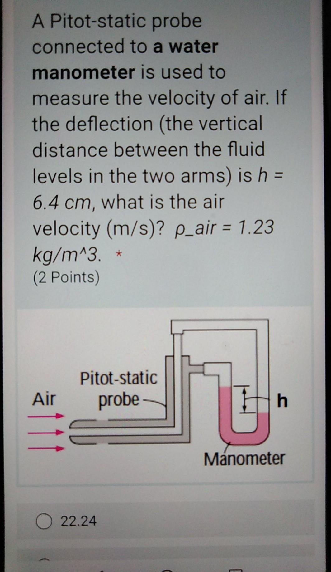 Solved A Pitot-static probe connected to a water manometer | Chegg.com