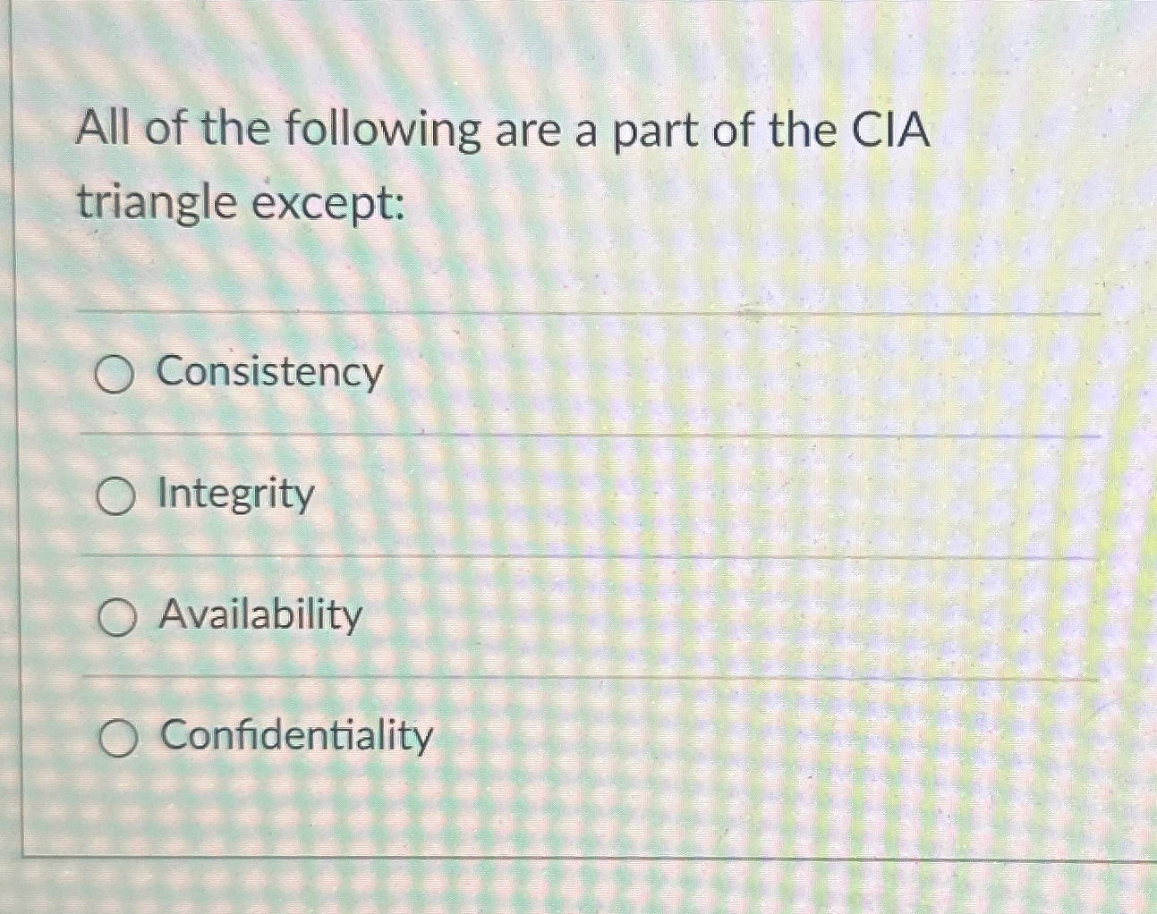 Solved All of the following are a part of the CIA triangle | Chegg.com