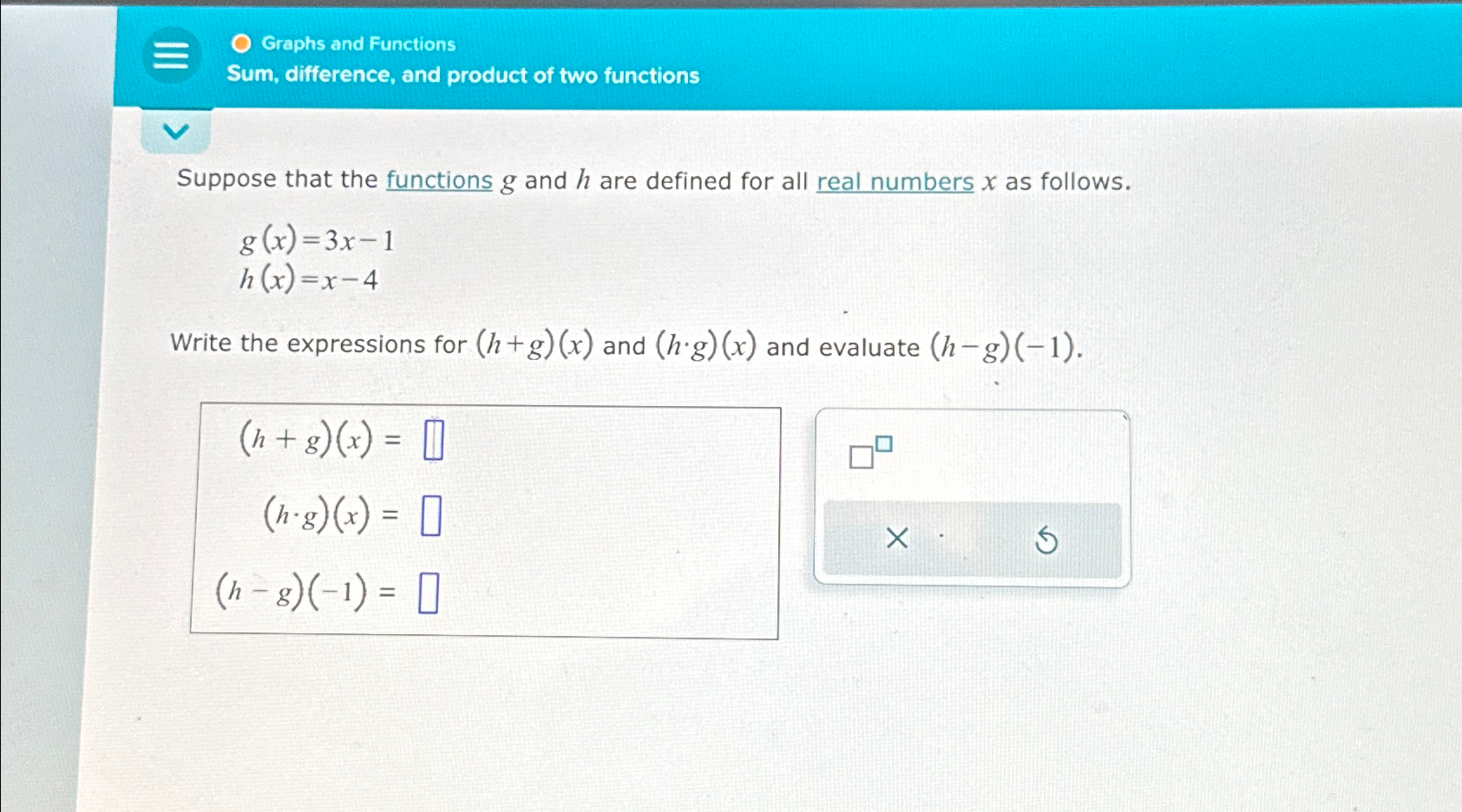 Solved Graphs and FunctionsSum, difference, and product of | Chegg.com