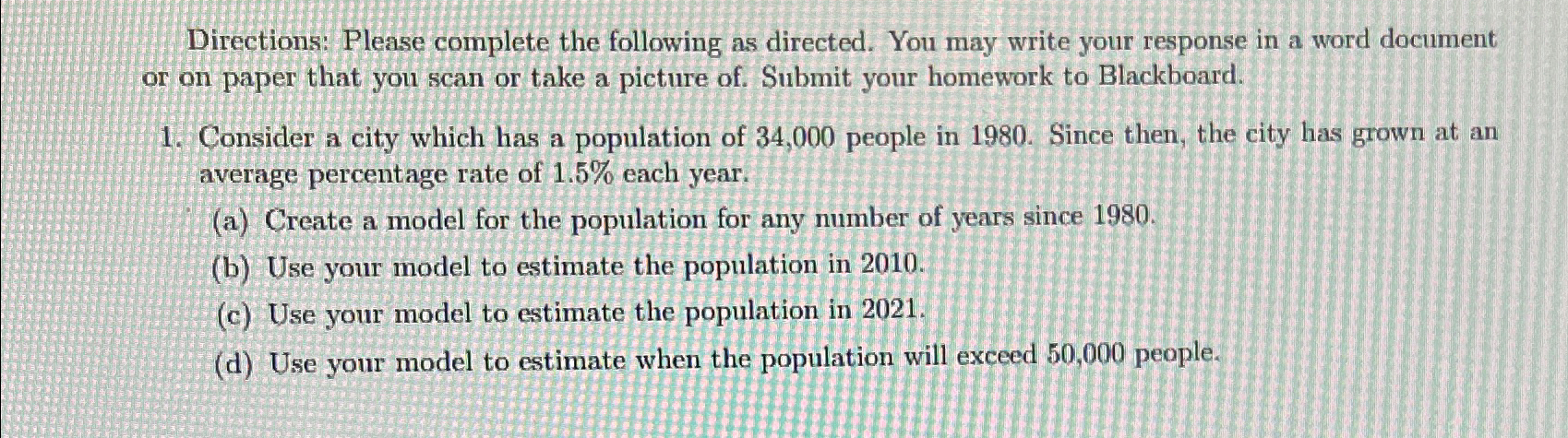 Solved Directions: Please complete the following as | Chegg.com