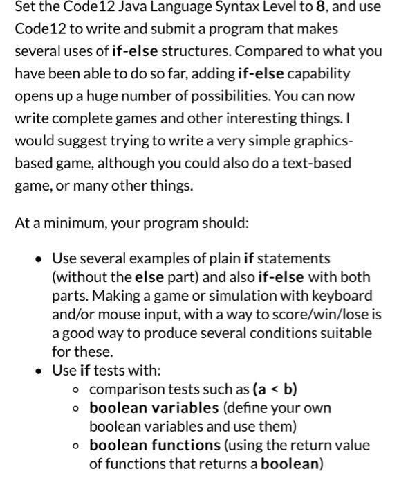 Solved Set the Code12 Java Language Syntax Level to 8, and | Chegg.com