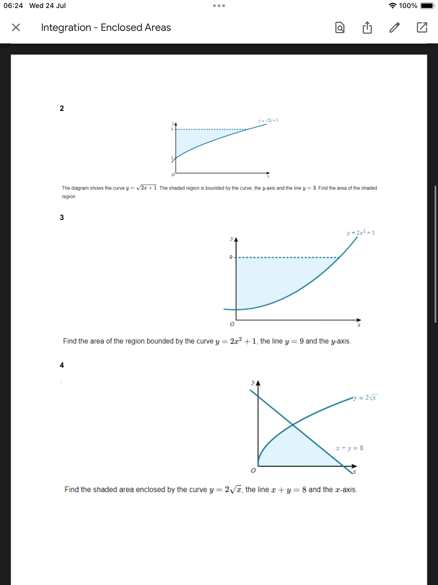 Solved 06:24 ﻿Wed 24 ﻿Jul100%Integration - ﻿Enclosed | Chegg.com